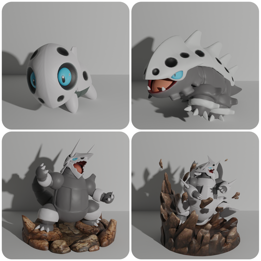 🪨 Aron. Lairon, Aggron and Mega Aggron 3D model・ STL File for 3D ...