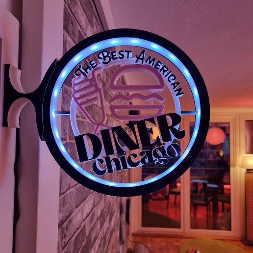 📁 Illuminated sign Diner Chicago・ STL File for 3D printing・Cults