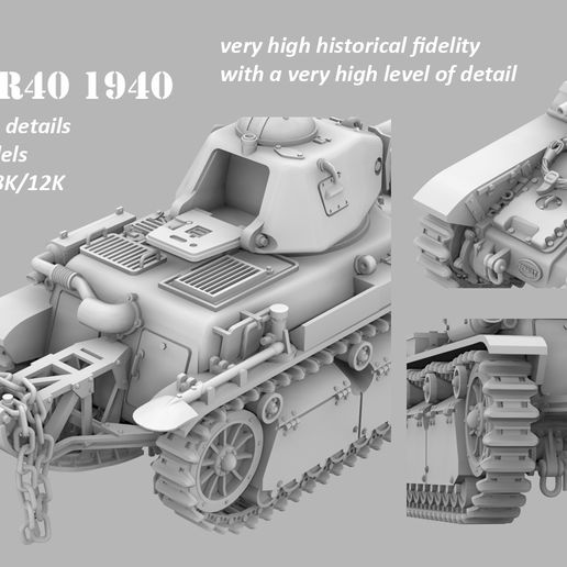 🇫🇷 Renault R40 1940・ STL File for 3D printing・Cults