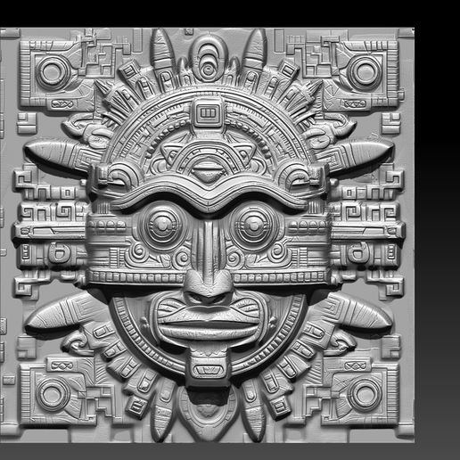 ☀️ Aztec Sun God Bas-Relief 3D Model・Free STL File for CNC machining ...