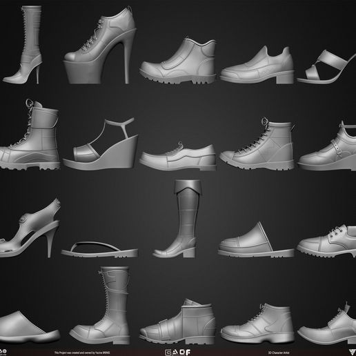 👢 Pack of 20 Shoes Kitbash Volume 05・ 3D File for 3D printing・Cults