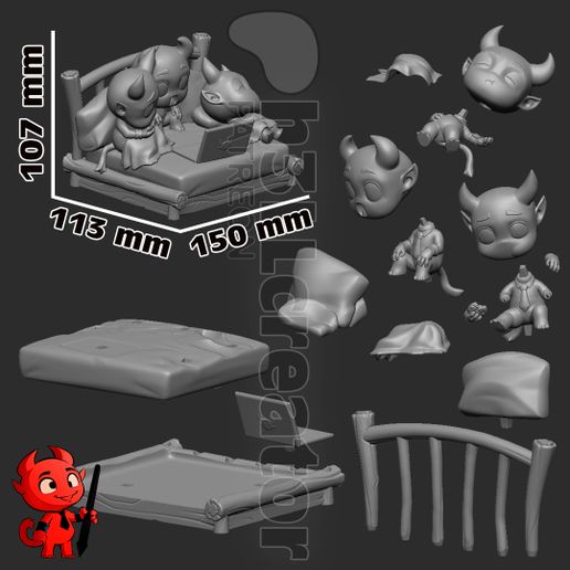 👾 h3ll mascot and diorama・Free STL File for 3D printing・Cults