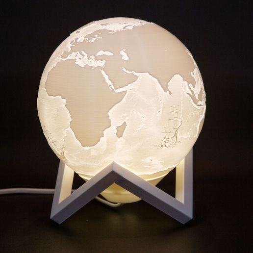 🌍 Large Earth Globe Lamp Lithophane・ STL File for ・Cults