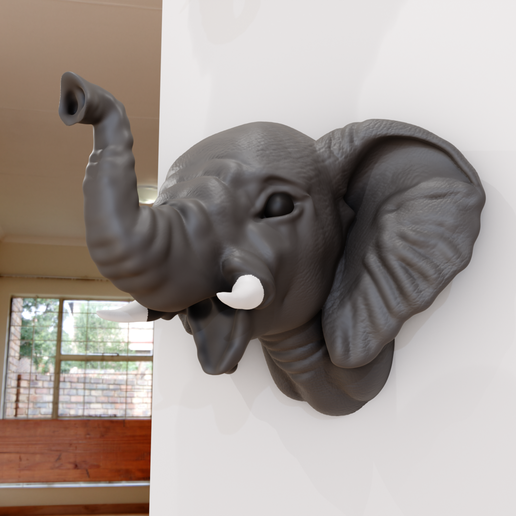 STL file baby elephant head wall mount trunk up stl 👶 ・3D print design ...