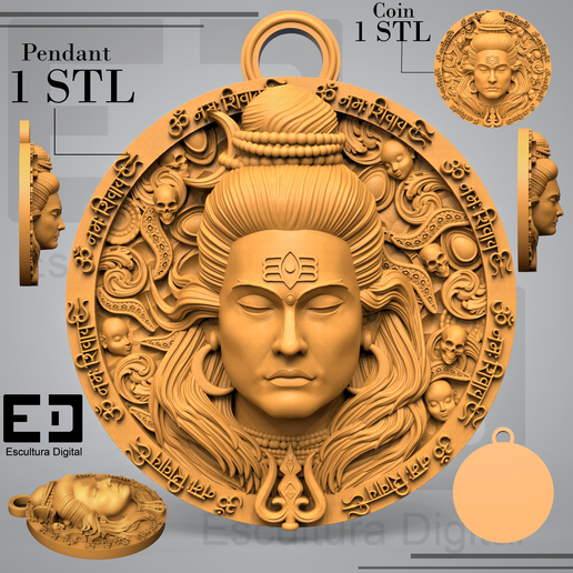 🪙 Shiva Coin - Pendant・ STL File for 3D printing・Cults