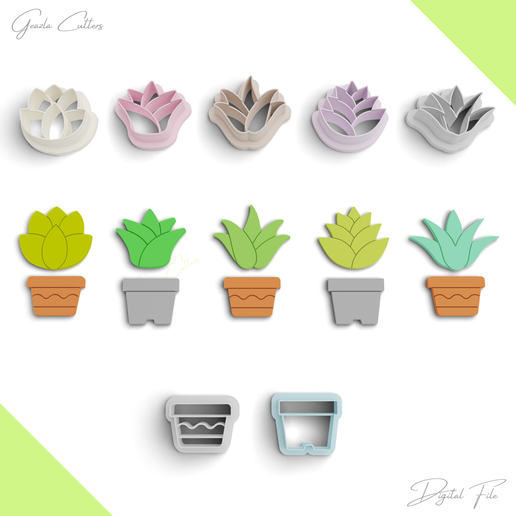 3D file BUNDLE / Succulent Plants And Pots Polymer Clay Cutter Pack, 7 ...