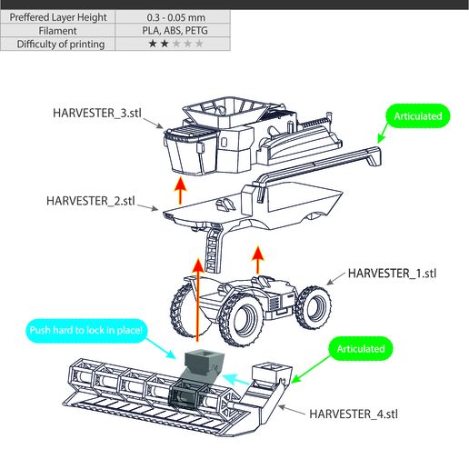 🚜 Easy print 1:72 Combine Harvester (Print in place Wheels & No support ...