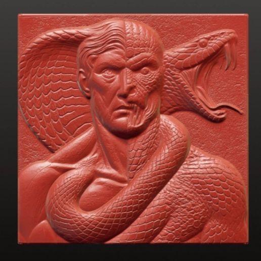 🐍 Snake Man Bas-Relief STL – 3D Printable Fantasy Creature Wall Art ...