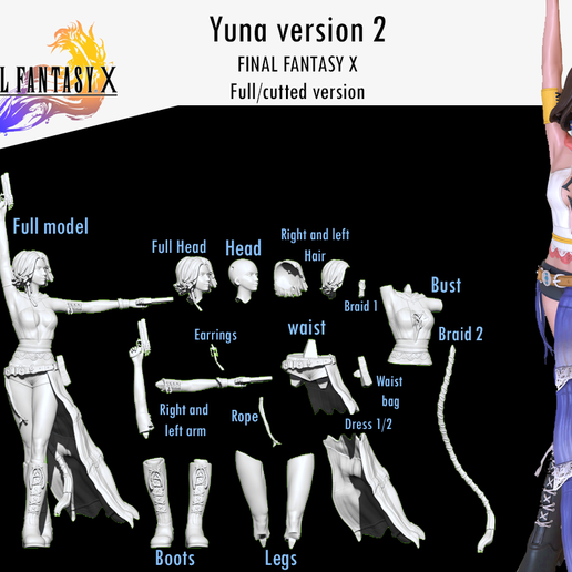 🫦 Diorama Final fantasy X - Tidus + Yuna + Yuna ffx-2 + Yuna sexy version + Extra Glyph base・ 3D ...