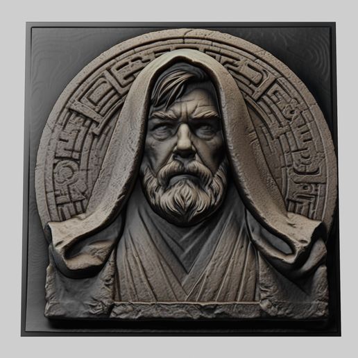Fichier 3D Star Wars Obi-Wan Kenobi 3d printer relief medallion stone ...