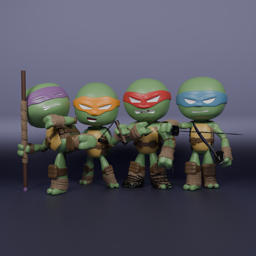STL file CHIBI FANART - TMNT - ALL 4 TURTLES 🐱 ・3D printing template to ...