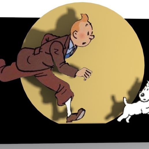 🏃 Tintin and Snowy run into the light of a spotlight・ STL File for ・Cults