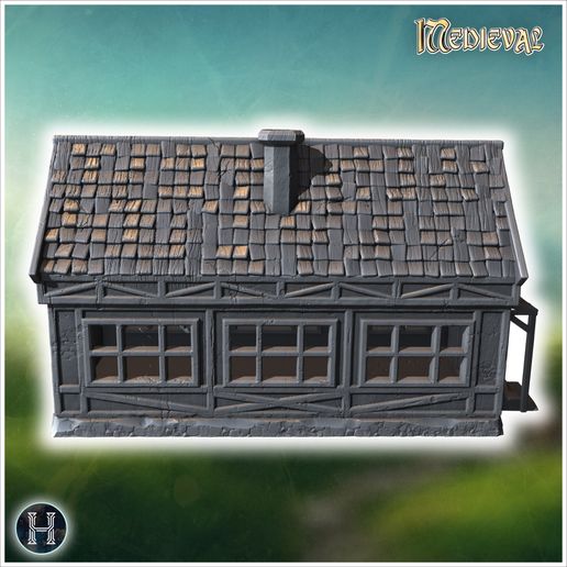 🏗️ Long half-timbered building with dormer windows, steep roof, and ...