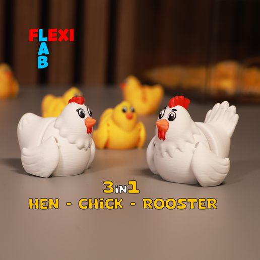 🐔 Flexi Hen Chicken and Rooster the little Farm Family 3in1 - FLEXI LAB・ STL File for 3D ...