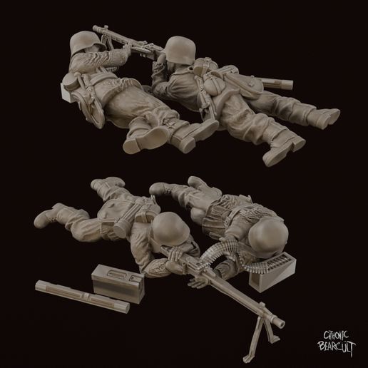 👨 GER MG42 Team 2 man - prone WW2 28mm・ STL File for 3D printing・Cults