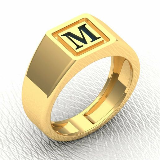 💍 M Letter Meena Gold Mens Signet Ring・ STL File for ・Cults