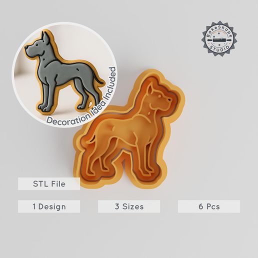 🍪 Great Dane Cookie Cutter & Stamp Set, Dog Shape, Fondant Mold, 3 ...