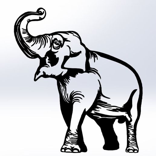 🎨 Line Art Elephant with Raised Trunk・ STL File for 3D printing・Cults