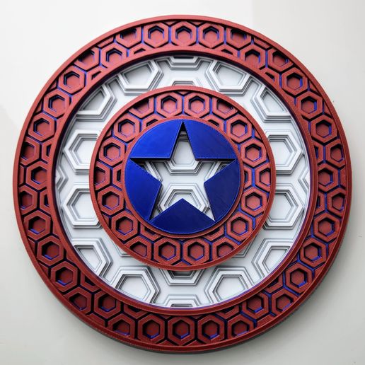 🧢 Marvel Captain America Dimensional Mosaic・ 3MF File for 3D printing・Cults