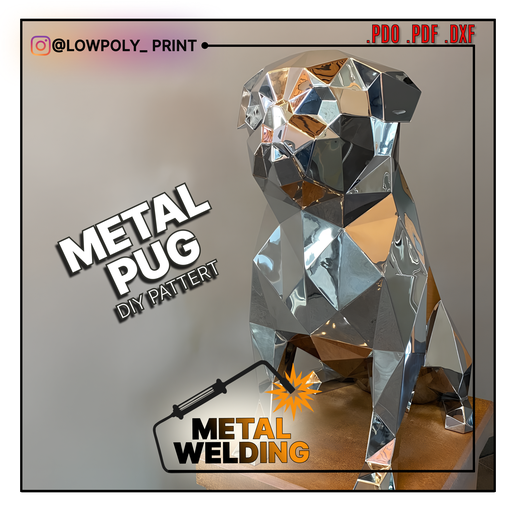 🐶 DIY Metal pug dog Welding Sculpture Template,Digital Low Poly pug dog ...