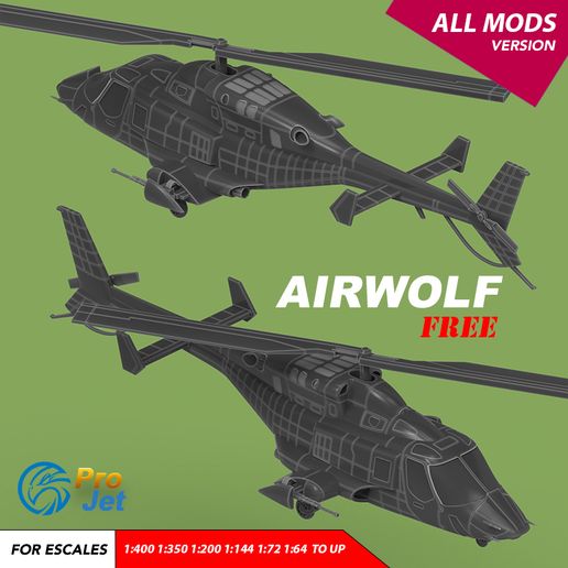 🚁 AIRWOLF・Free 3D File for ・Cults