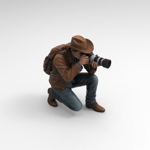 🧎 Kneeling Photographer Figure - Male Photographer Taking a Photo for ...