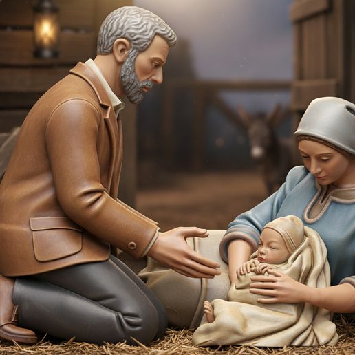 🎄 Modern Nativity Scene – Holy Family 3D Printable Sculpture・ OBJ File ...