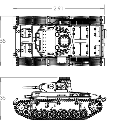 🪖 Panzer III F - Medium Tank - Presupported・ STL File for 3D printing・Cults
