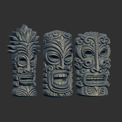 🪞 Stylized Polynesian Tiki Masks 3D Bas-Relief Models・ STL File for 3D ...