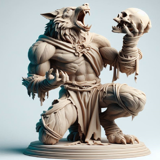 🐺 3114 Ivory Werewolf Howling with Skull – Minimalist Statue, witch ...