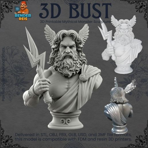 👤 Zeus Bust – 3D Printable Statue of the King of Greek Gods・ STL File ...