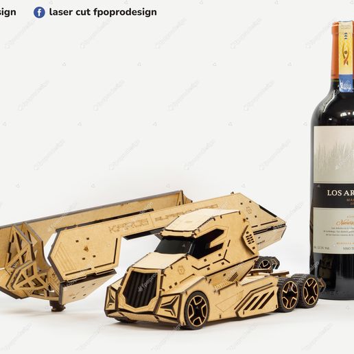 🚐 Modern trailer with trailer, wine box laser cut flatbed, vector truck ...
