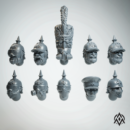 🎲 Prussian Dieselpunk Heads・ STL File for 3D printing・Cults