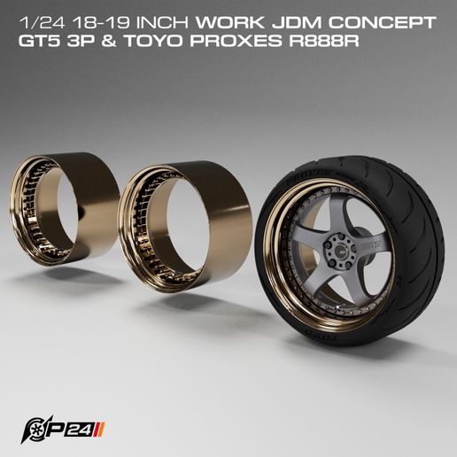 🛞 1/24 18-19 inch Work JDM Concept GT5 3P & Toyo Proxes R888R・ STL File for 3D printing・Cults