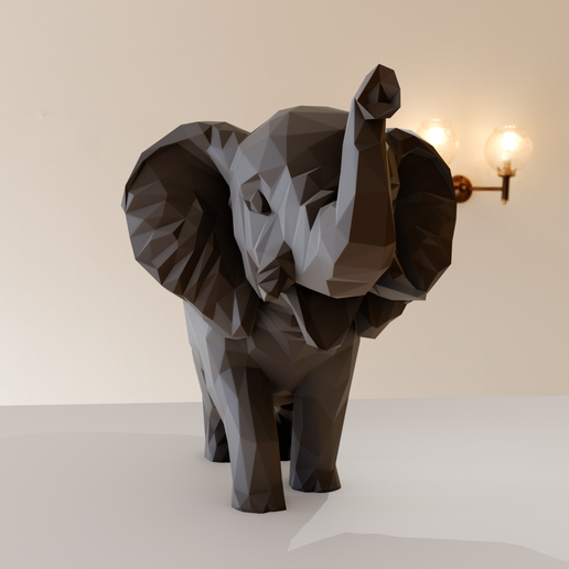👶 baby elephant low poly trunk up stl・ STL File for 3D printing・Cults