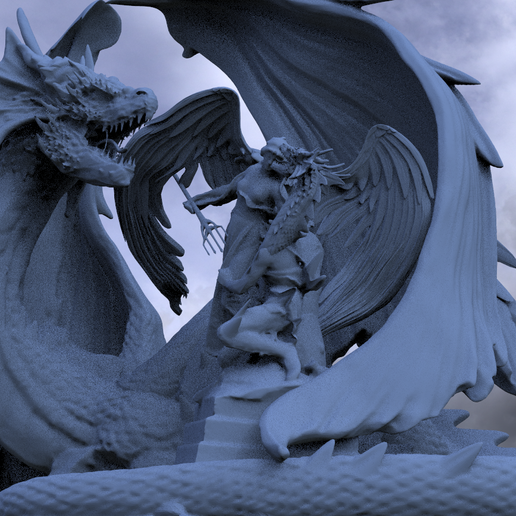 🐉 Dragon Sculpture With Angel Statue・ OBJ File for ・Cults
