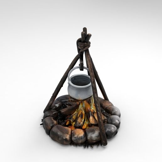 🔥 Campfire with Cooking Pot Model - Outdoor Fire with Hanging Cauldron ...