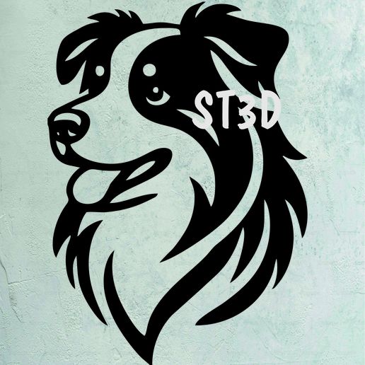 🐕 pastor autraliano perro mascota arte de pared 2d・Archivo STL para ...