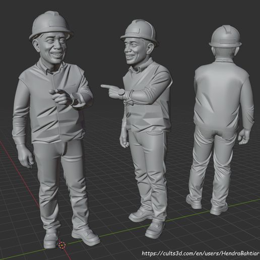 👨 Caricature 04 - Worker pointing・ STL File for 3D printing・Cults