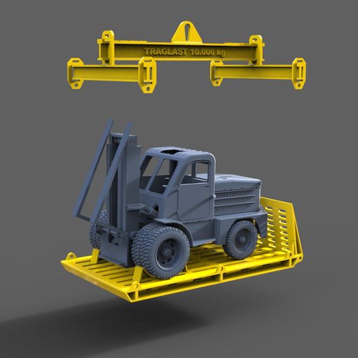STL file LZA 4045 Forklift truck on transport frame cargo crane ship ...