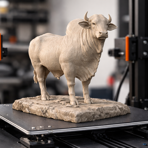 🐂 Nelore Bull on Rocky Base・ STL File for 3D printing・Cults