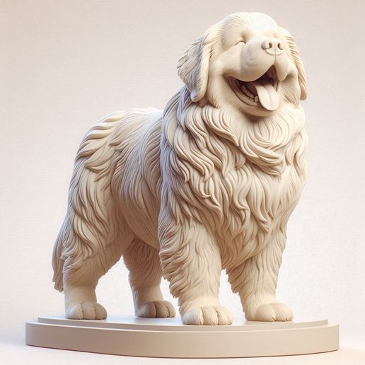 🎨 1320 Color 3D Model of a Laughing Newfoundland Dog on a Pedestal ...