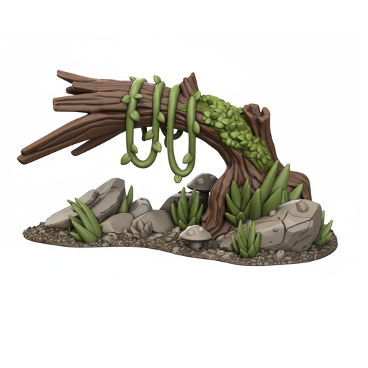 🌳 Stylized Fallen Tree Log | Vine & Mushroom Forest Scatter・ STL File ...