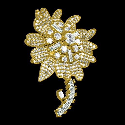💎 Floral Design Diamond Brooch・ STL File for 3D printing・Cults