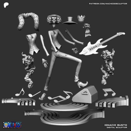 🤴 Brook "Soul King" - One Piece・ STL File for 3D printing・Cults