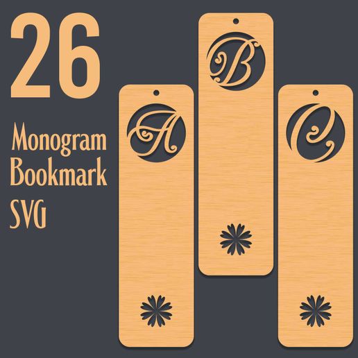 🥈 26 Monogram Bookmarks SVG Laser Cut Files Template (2nd Version)・ 3D ...