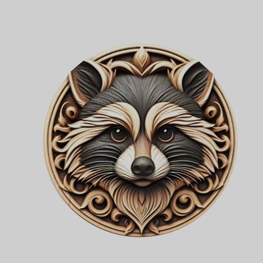 3D file Raccoon Animal Head Raccoon Animal Medallion for CNC Router ...