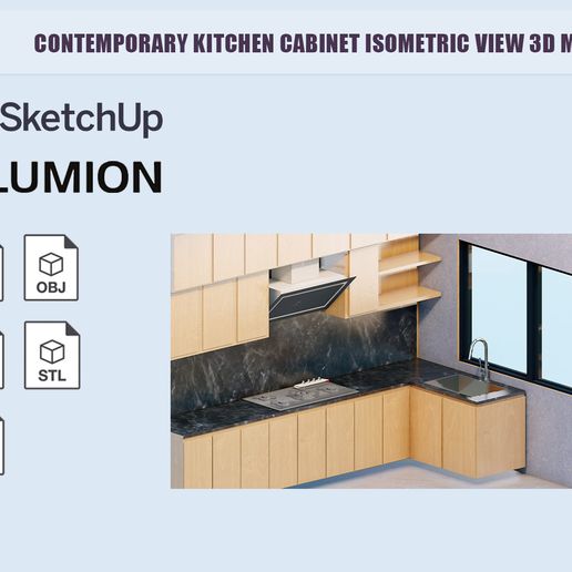🔪 Contemporary Kitchen Cabinet isometric view・ STL File for 3D printing ...