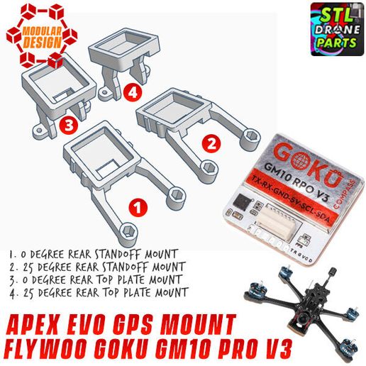 🛸 IMPULSERC APEX EVO 5,6,7 GPS MOUNT Flywoo GOKU GM10 Pro V3・ STL File for 3D printing・Cults
