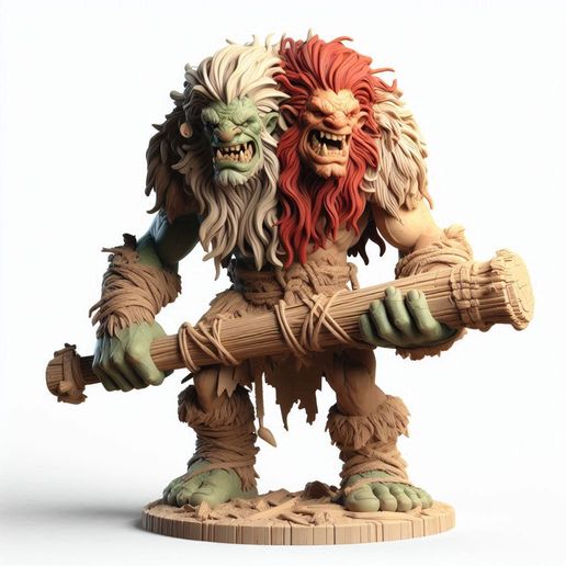 🧌 695 Two-Headed Roaring Norwegian Troll - 3D-Printed Ivory-Style ...